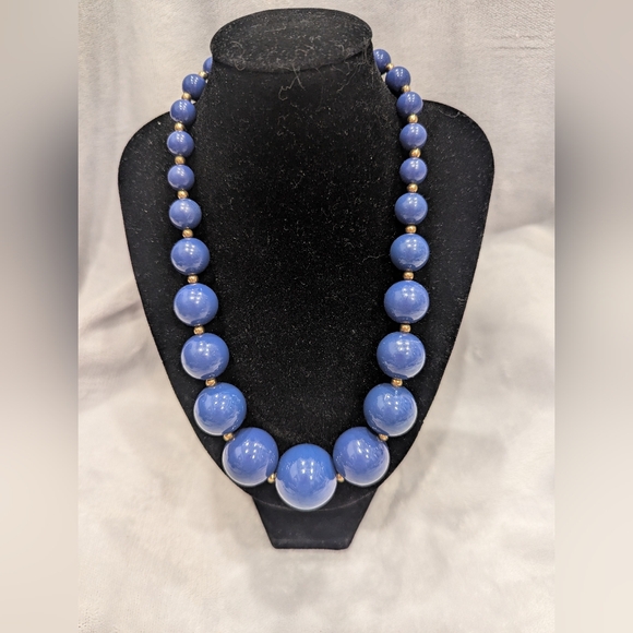 Jewelry | Vintage Acrylic And Metal Graduated Beaded Necklace Navy Blue ...
